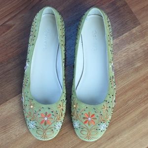 Chadwicks | Shoes | Chartreuse Embroidered Beaded Flats | Poshmark